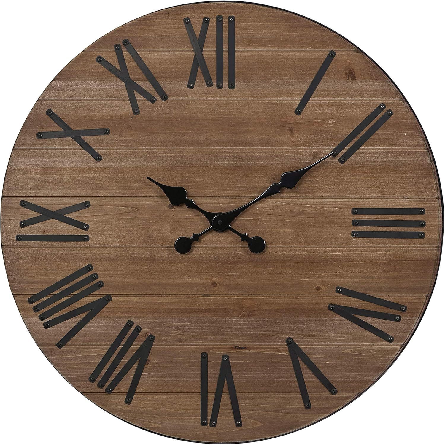 FLORA Large Wall Clock Silent Decor, 24 Inches Round Wooden Wall Clocks ...