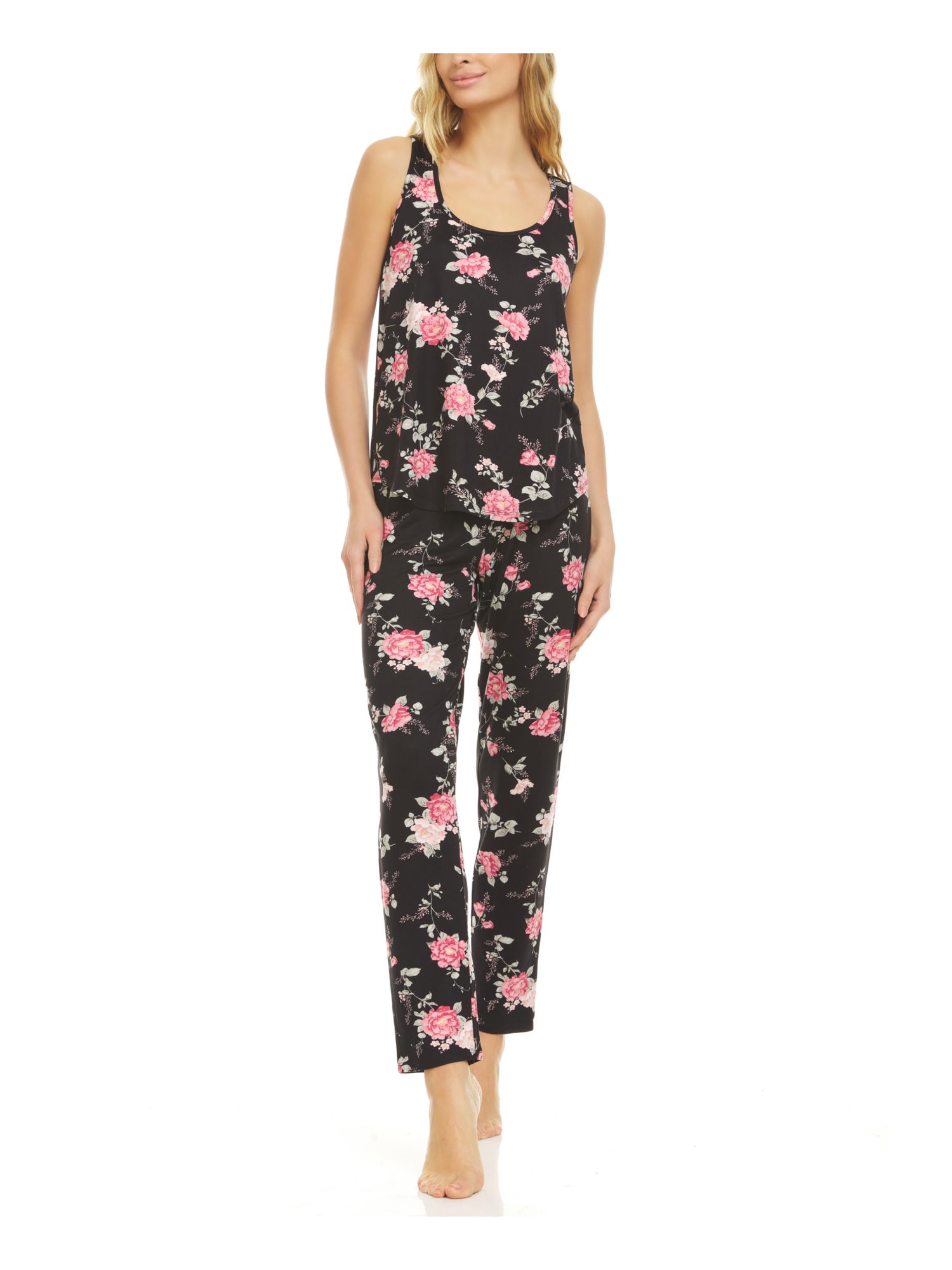 FLORA NIKROOZ Sets Black Elastic Band Floral Sleeveless Scoop Neck Tank ...