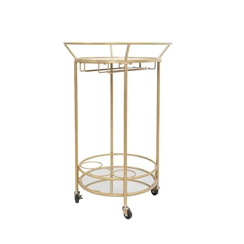 FLORA Round Gold Rolling Bar Cart Wine Rack and Lockable Casters,2 ...
