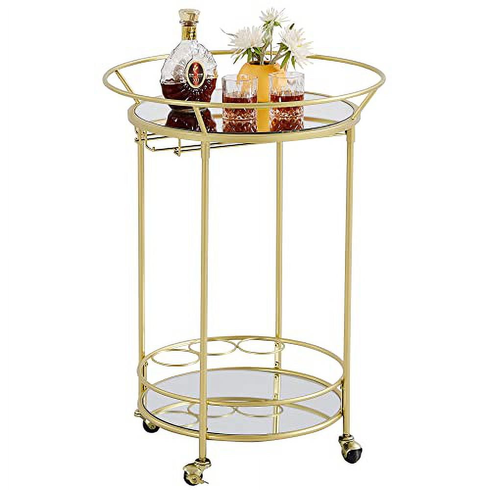 FLORA Round Gold Rolling Bar Cart Wine Rack and Lockable Casters,2 ...