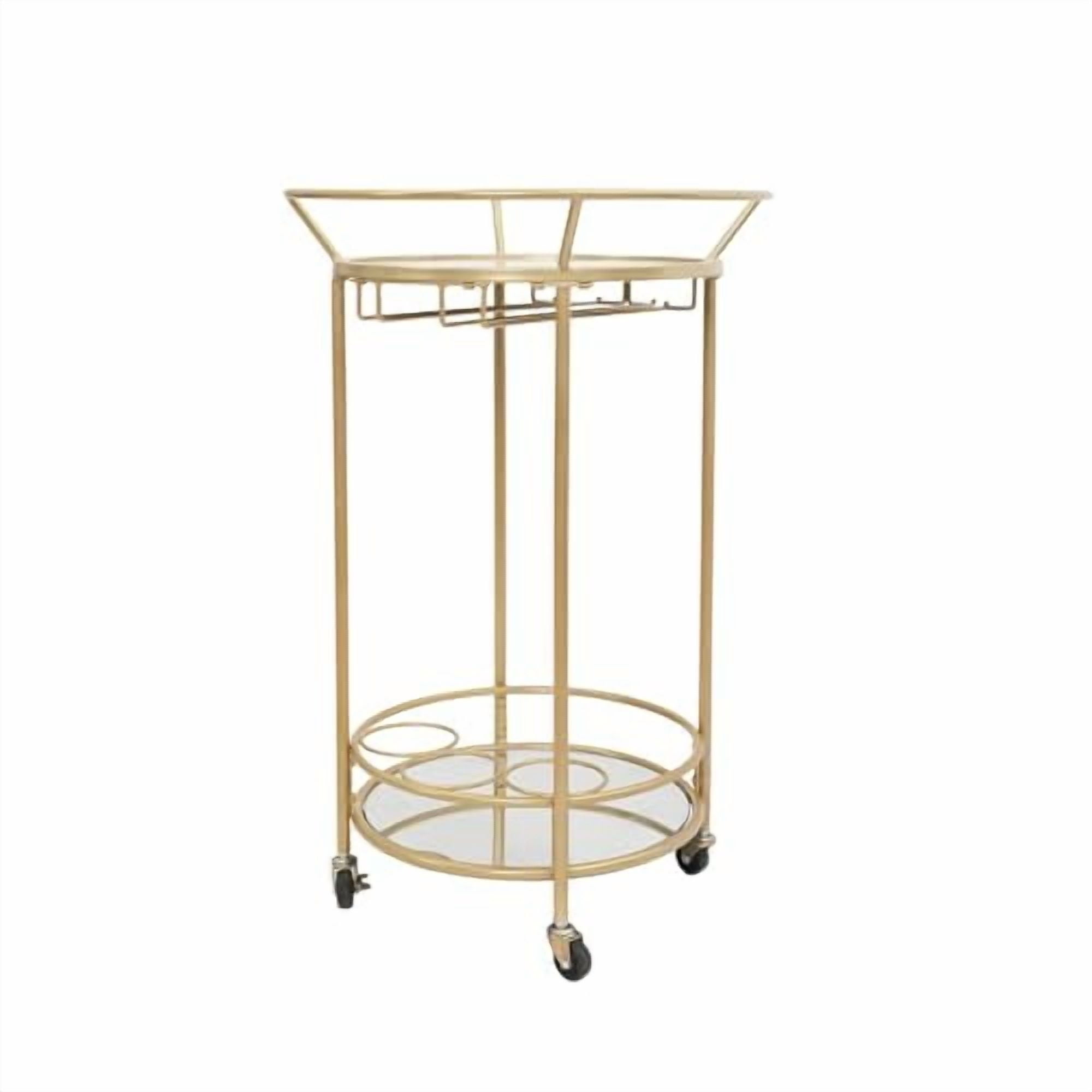 FLORA Round Gold Rolling Bar Cart Wine Rack and Lockable Casters,2 ...