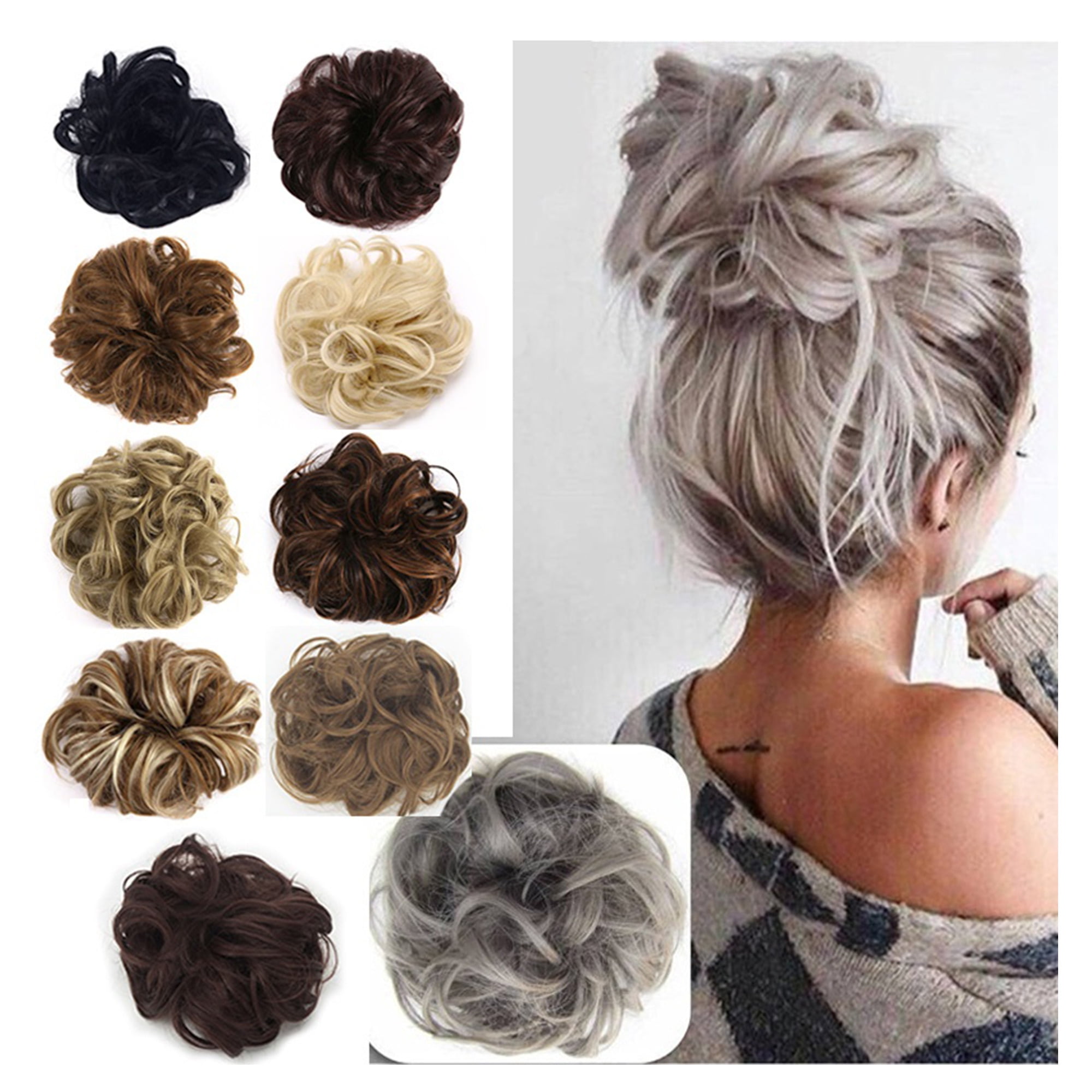 FLORATA Hair Bun Extensions Curly Messy Updo Donut Chignons Hairpiece ...