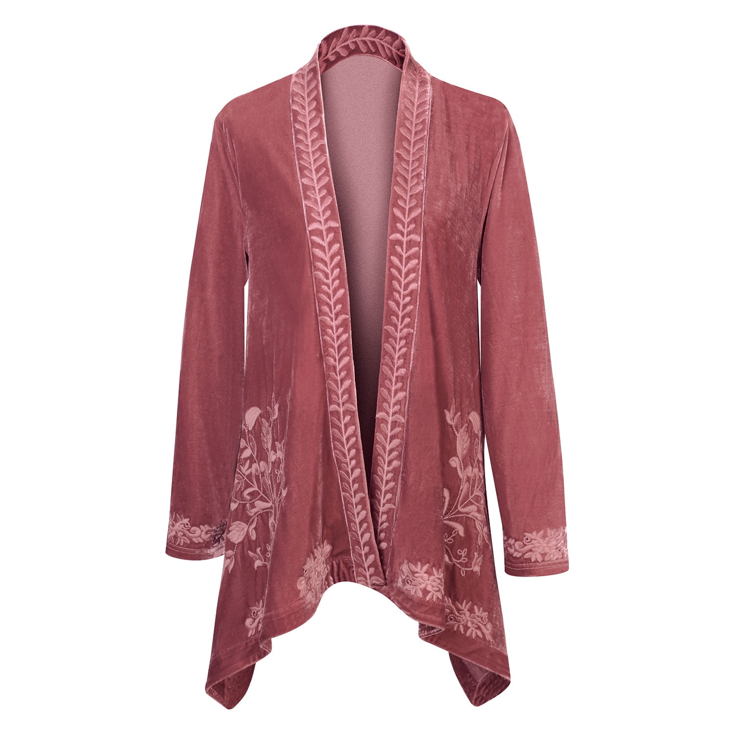 FLORIANA Women's Embroidered Long Sleeve Velvet Duster Kimono Cardigan ...