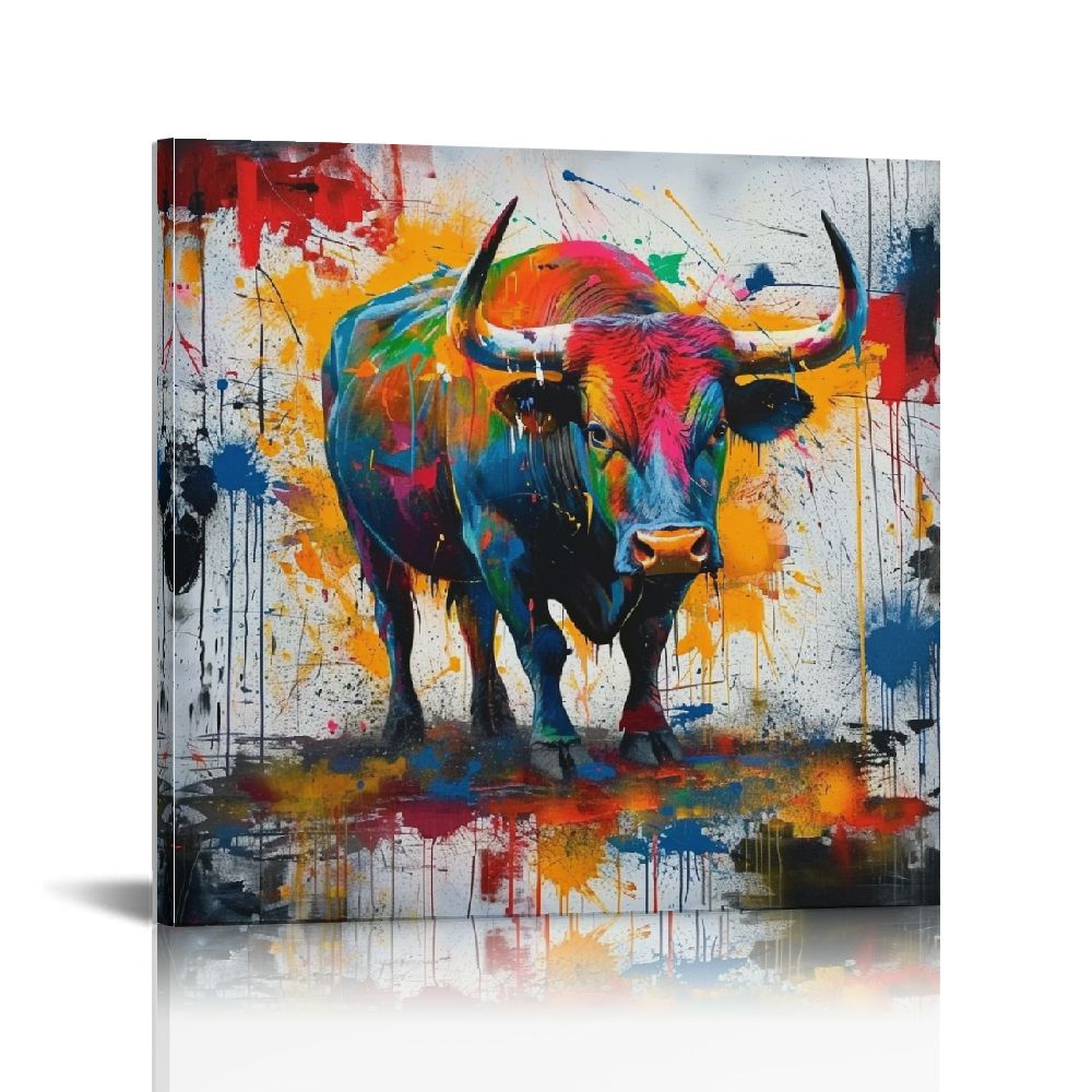 FLORID 16x16in Wall Art Printed Graffiti Cow Wall Art For Living Room ...