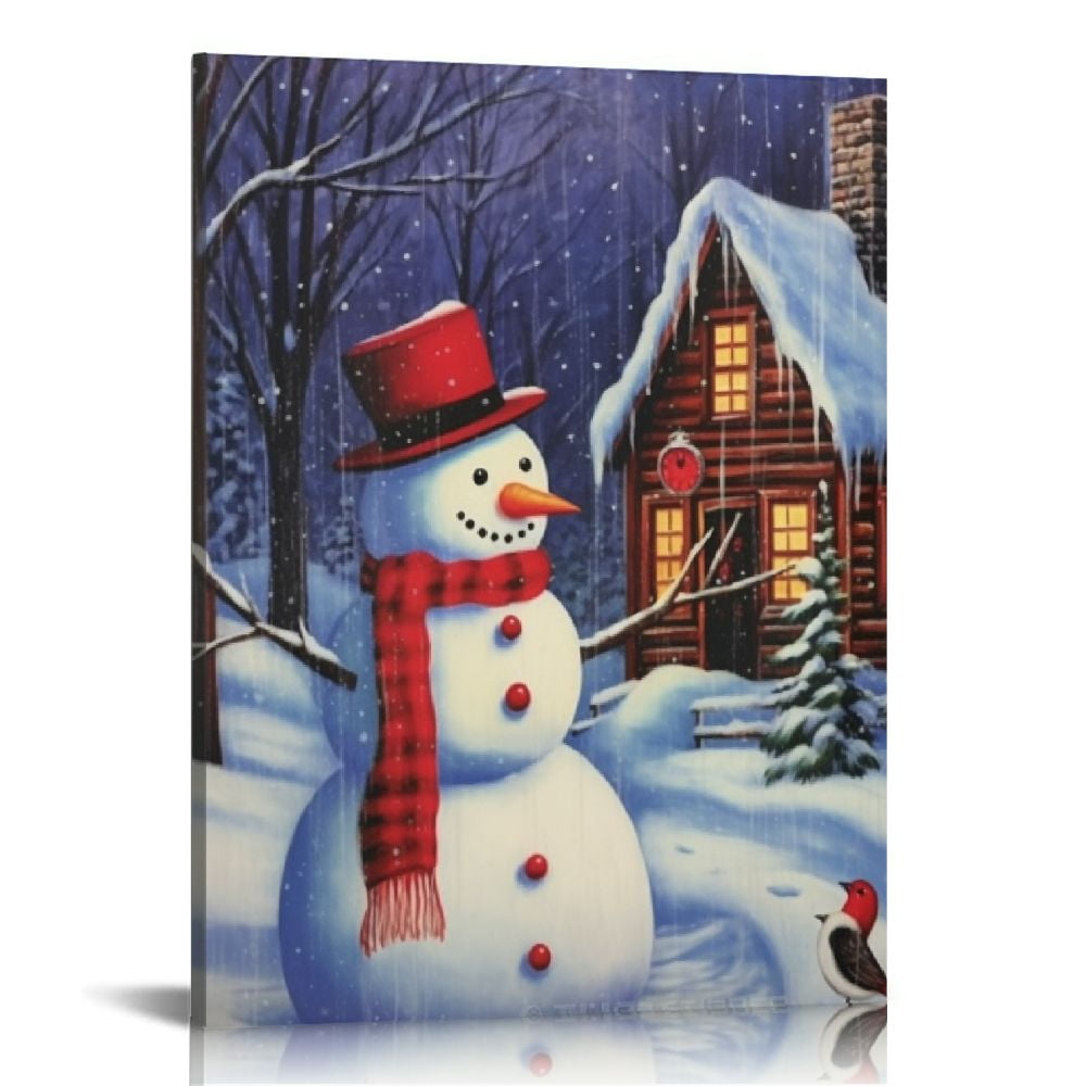 FLORID 16x20 Inches Christmas Canvas Prints Wall Art, Snowy Scene Wall ...