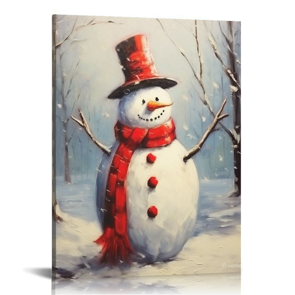 FLORID 16x20 in / 12x16 in Snowman Canvas Wall Art for Christmas - Winter Picture Print Painting ...