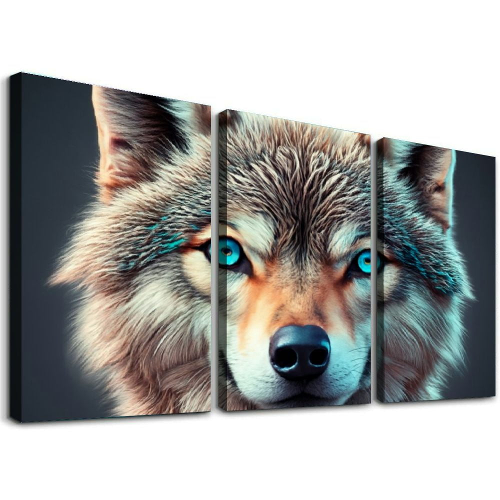 FLORID 3 Panel Wall Art Black Wolf and Full Moon Painting The Picture ...