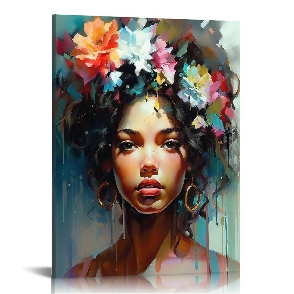 FLORID African American Wall Art - Black Girl Canvas Wall Art - Colorful Black African Woman ...