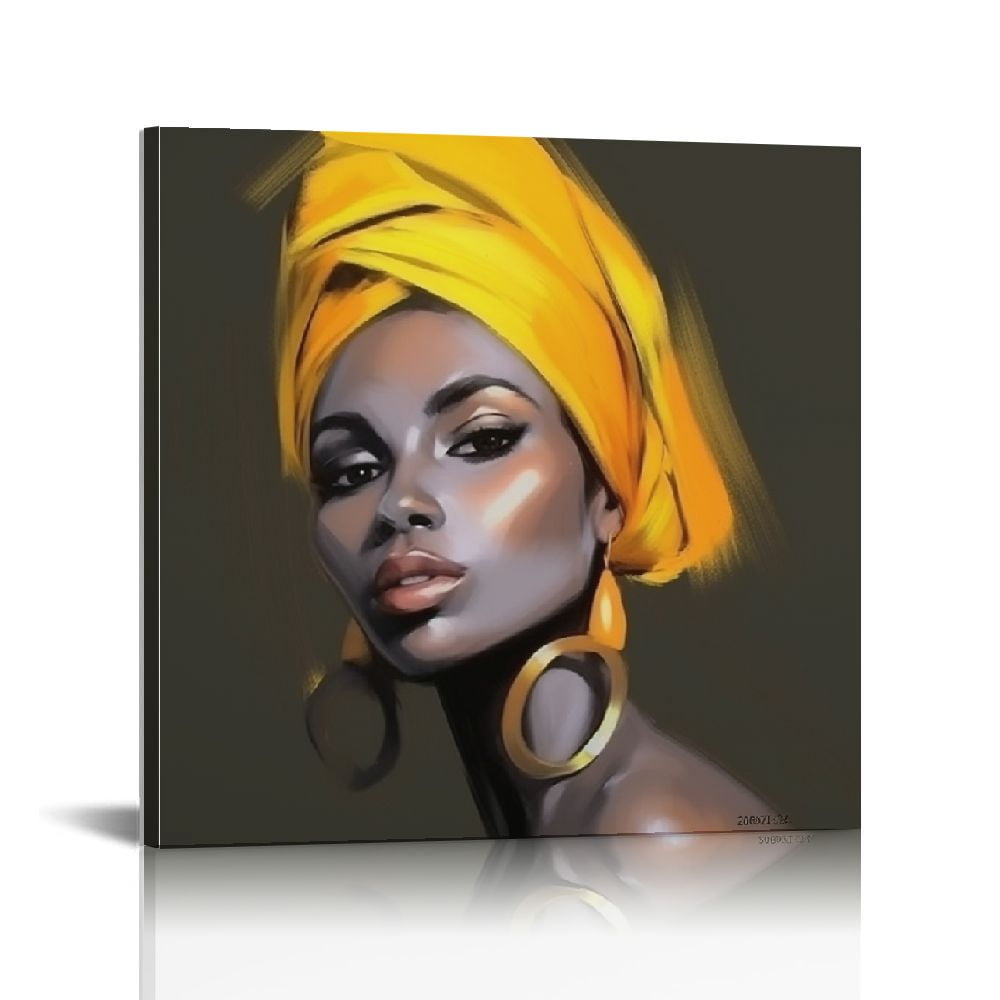 FLORID African American Women Canvas Wall Art Black Woman Yellow Hair Beauty Abstract Painting ...