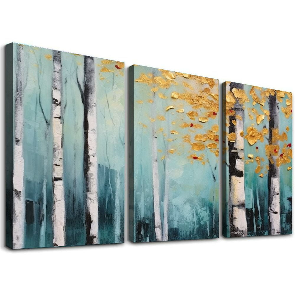 FLORID Birch Tree Canvas Wall Art with Textured Modern Forest Paintings ...