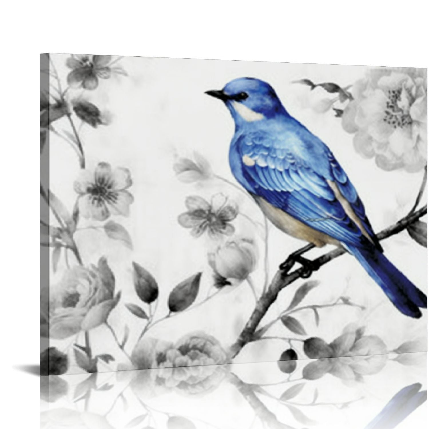 FLORID Canvas Wall Art Beautiful Watercolor Blue Bird and Flower ...