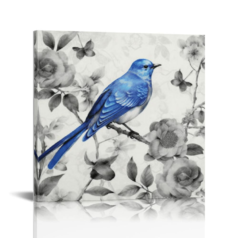FLORID Canvas Wall Art Beautiful Watercolor blue Bird and flower ...