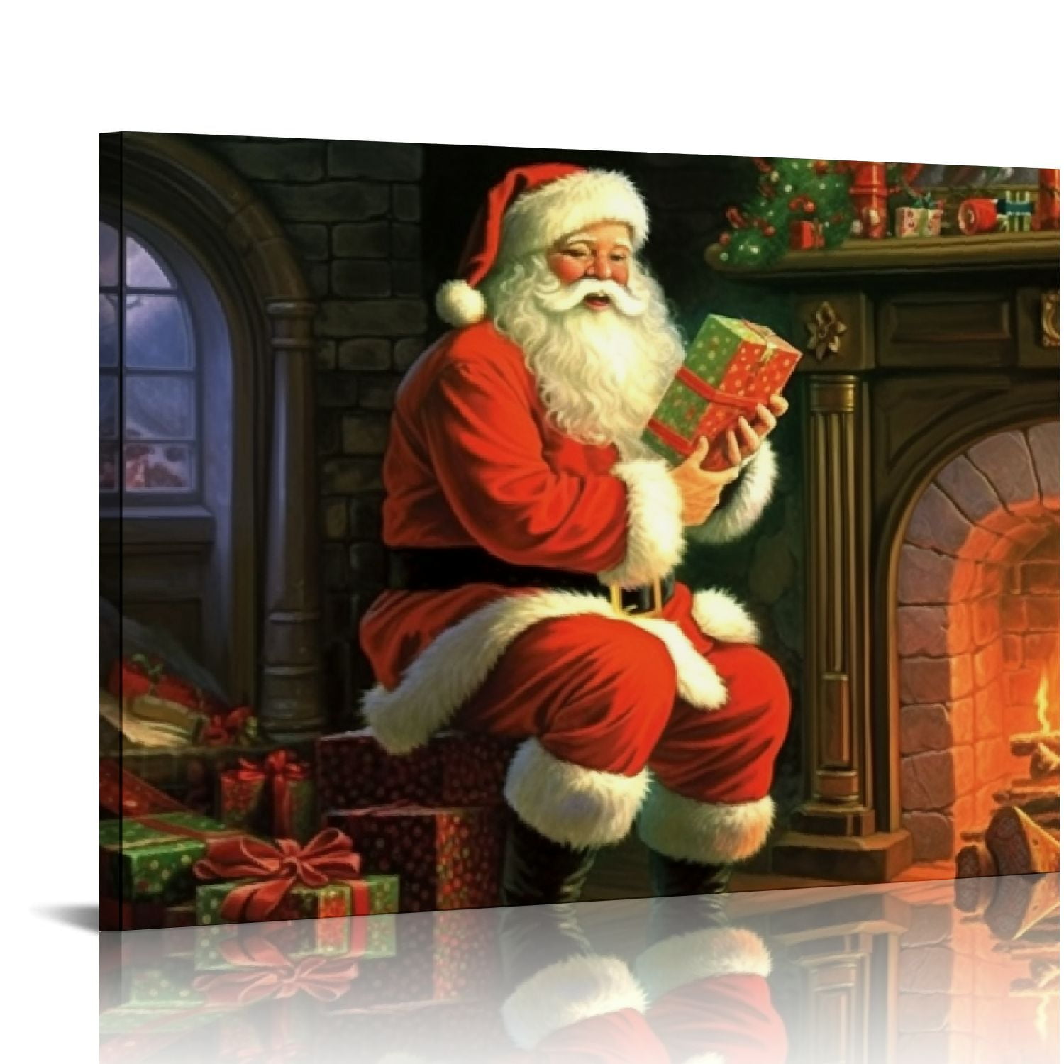 FLORID - Canvas Wall Art Christmas Eve Santa Painting Artwork for Home ...