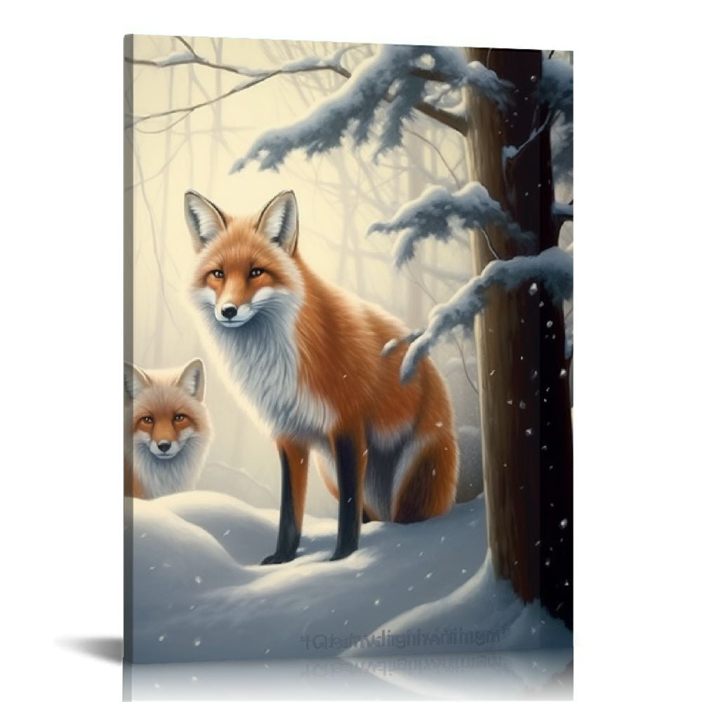 FLORID Canvas Wall Art Winter Foxes Picture Animals Artwork Painting ...