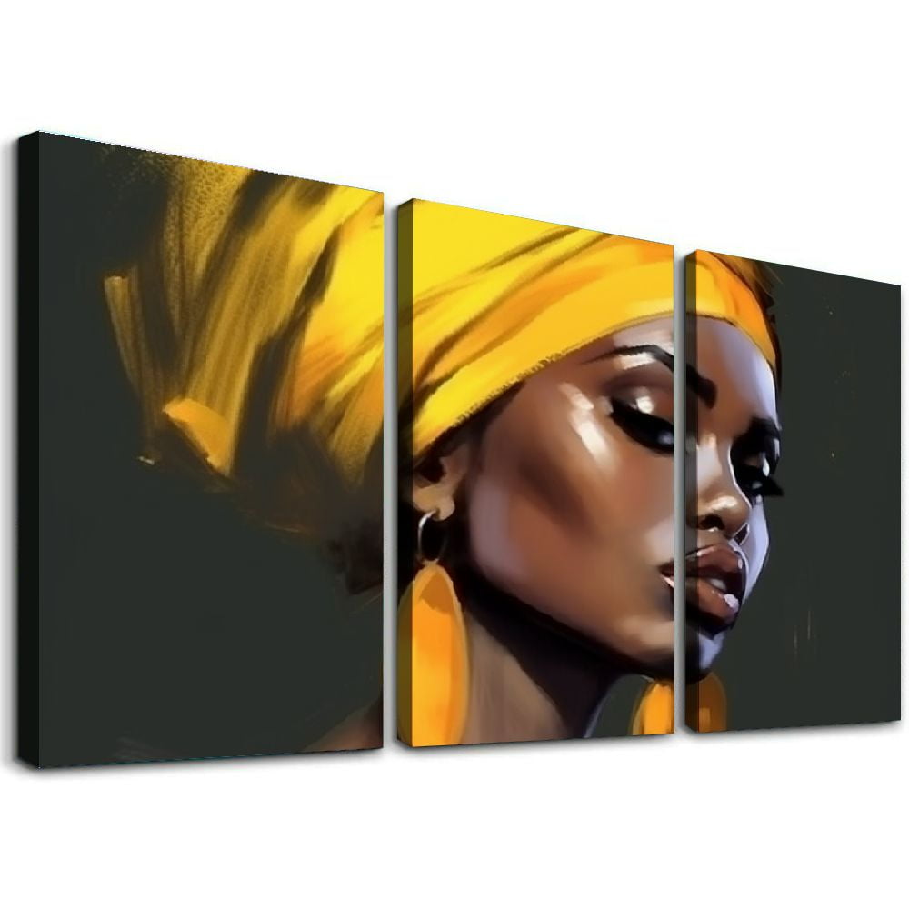 FLORID Framed African American Women Canvas Wall Art Black Woman Yellow Hair Beauty Abstract ...