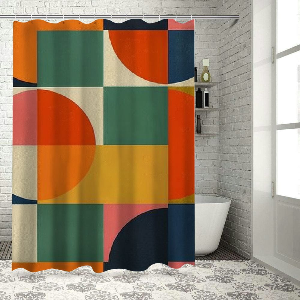 FLORID Geometric Design Circles Minimalist Painting Shower Curtain Set ...