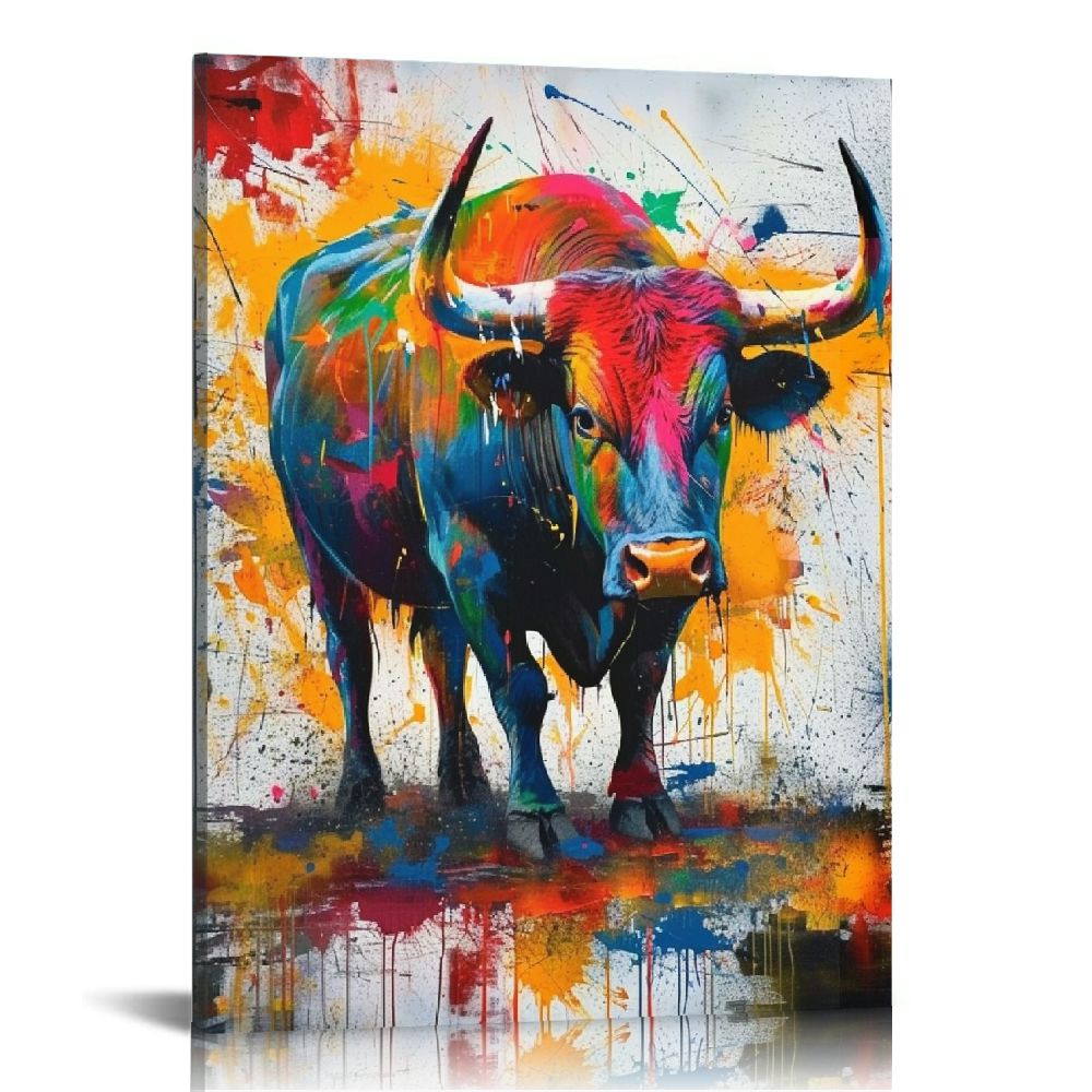 FLORID Graffiti Cow Wall Art For Living Room, Banksy Style Wall Art ...