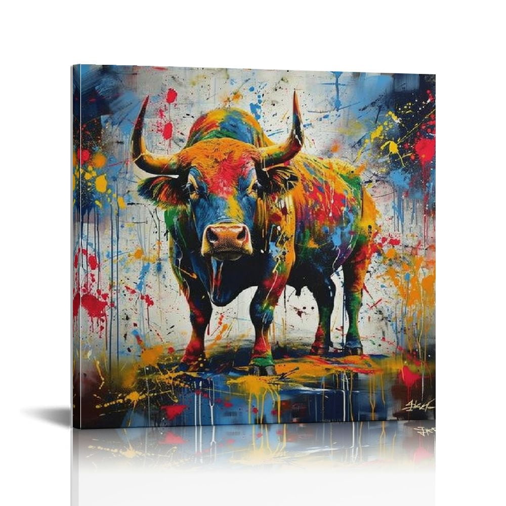 FLORID Graffiti Cow Wall Art For Living Room, Banksy Style Wall Art ...