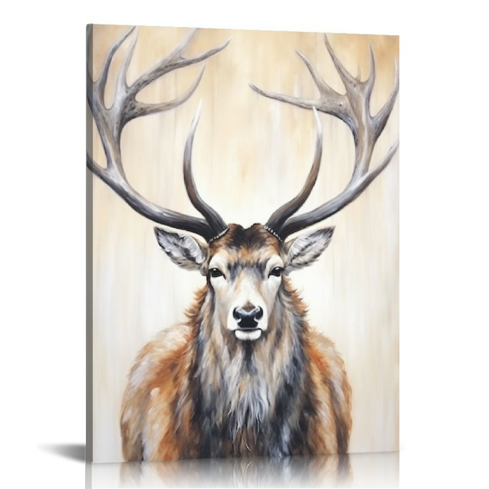 FLORID Large Vintage Animal Moose Canvas Wall art Abstract Wildlife Elk ...