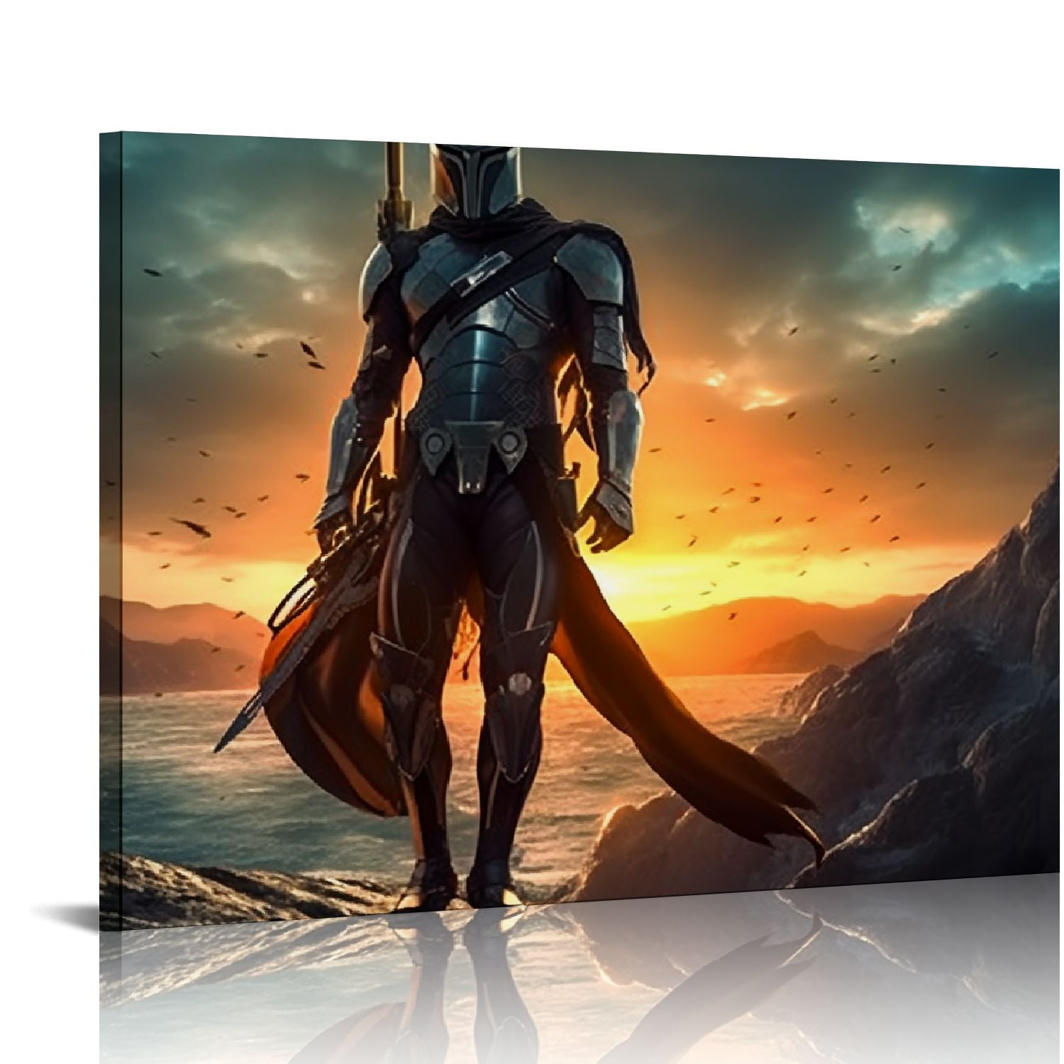 HYKY Mando Canvas Yoda Posters Framed for Walls Baby Yoda Wall Art HD Movie Painting Ready to ...