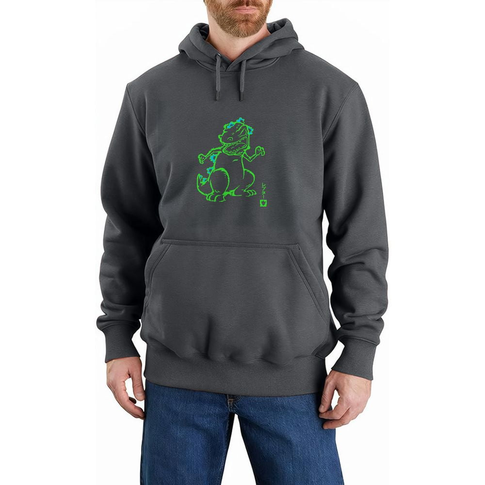 FLORID Men Long Sleeve Hoodie Hand Drawn Dinosaur (Dark Grey) Darkgray ...