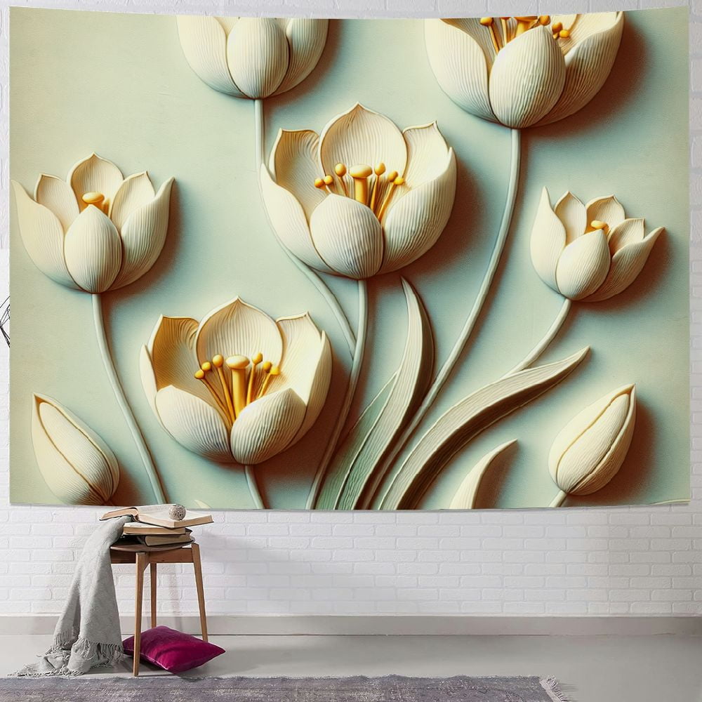 FLORID Modern Style White Flower Giclee Pictures Wall Art Tapestry ...