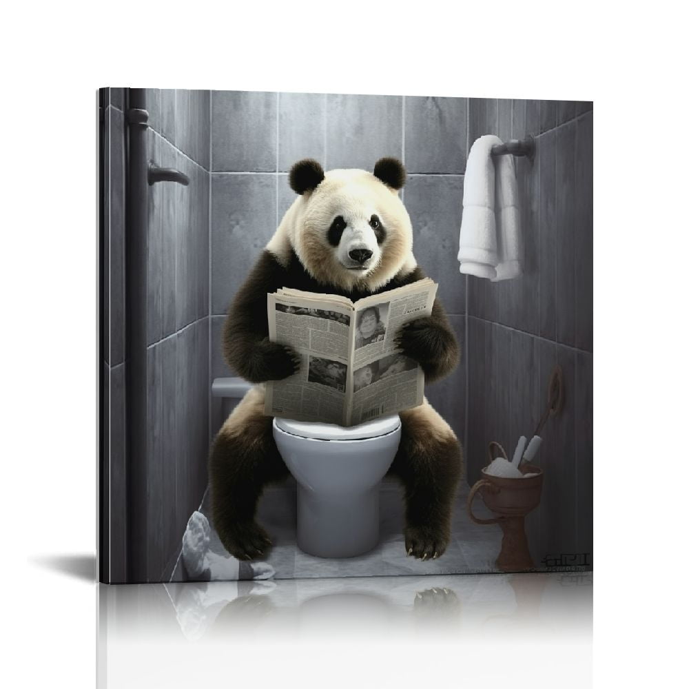 FLORID Panda Reading Newspaper In Toilet Canvas Prints Wall Art ...