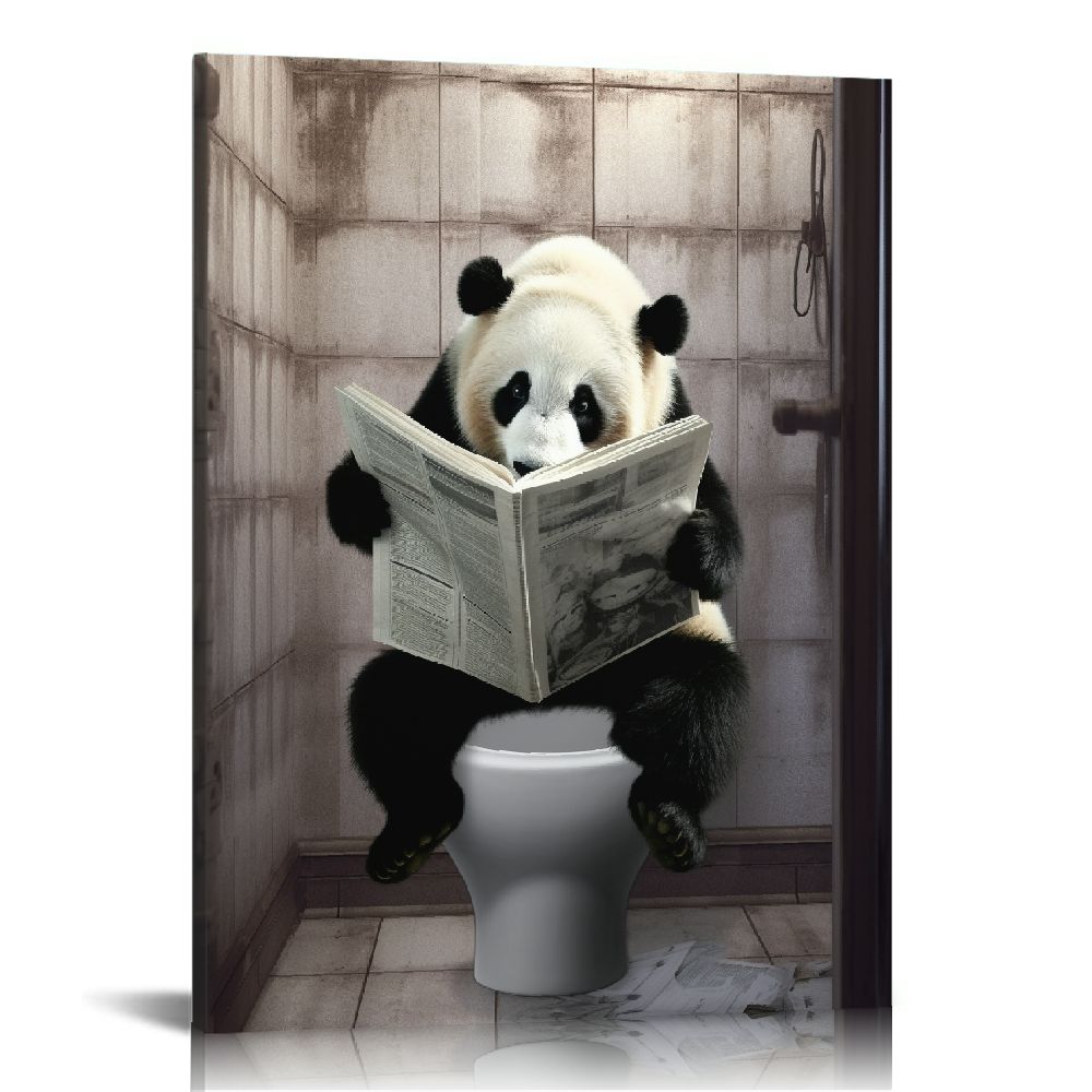 FLORID Panda Reading Newspaper In Toilet Canvas Prints Wall Art ...