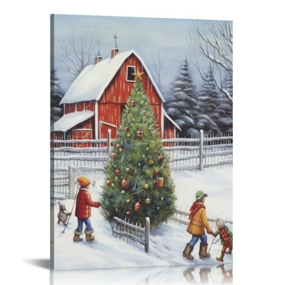 FLORID Posters Rustic Christmas Wall Art Christmas Tree And Kids Wall ...