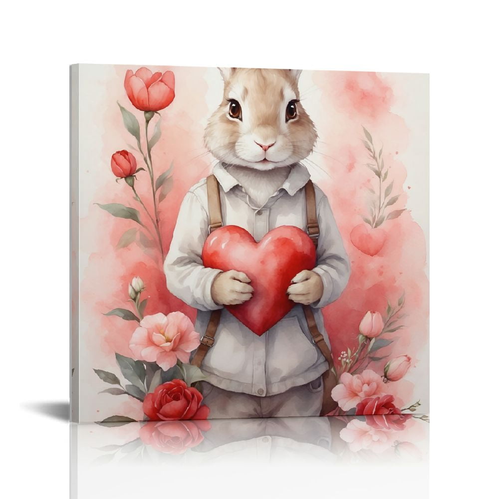 FLORID Roses Rabbit Wall Art Decor Canvas Print Picture Artwork Wall ...