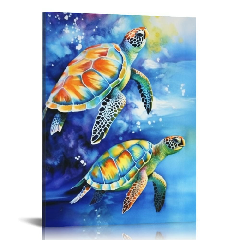FLORID Sea Turtle Canvas Wall Art Ocean Turtle Picture Wall Decor Blue ...