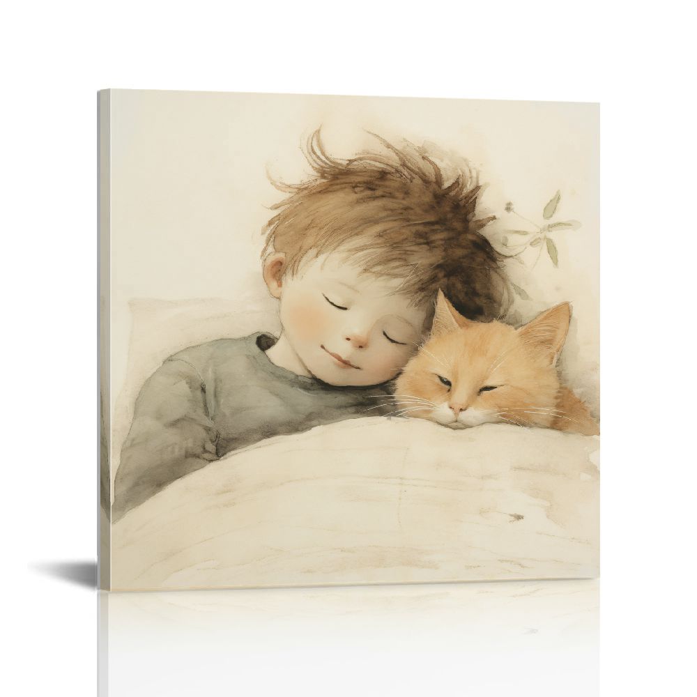 FLORID Sleeping Boy Cat Wall Art For Living Room, Banksy Style Wall Art ...