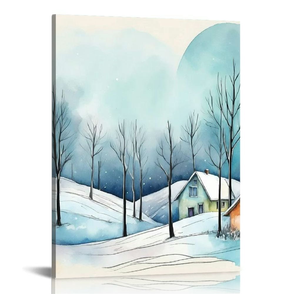 HYKY Snow Houses Artwork Pictures Photo Paintings Print on Canvas Wall ...