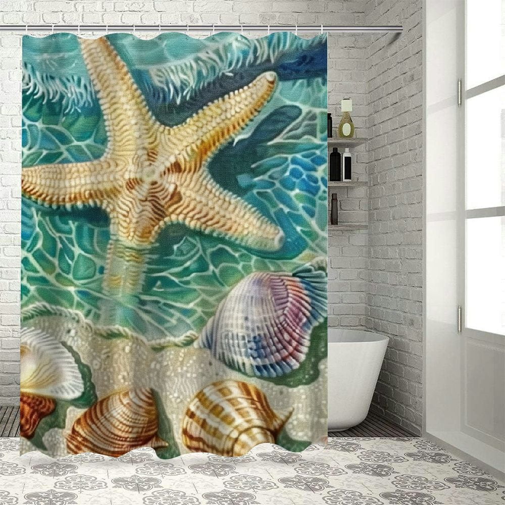 FLORID Starfish Sea Shells Beach Towel Shower Curtain for Bathroom ...