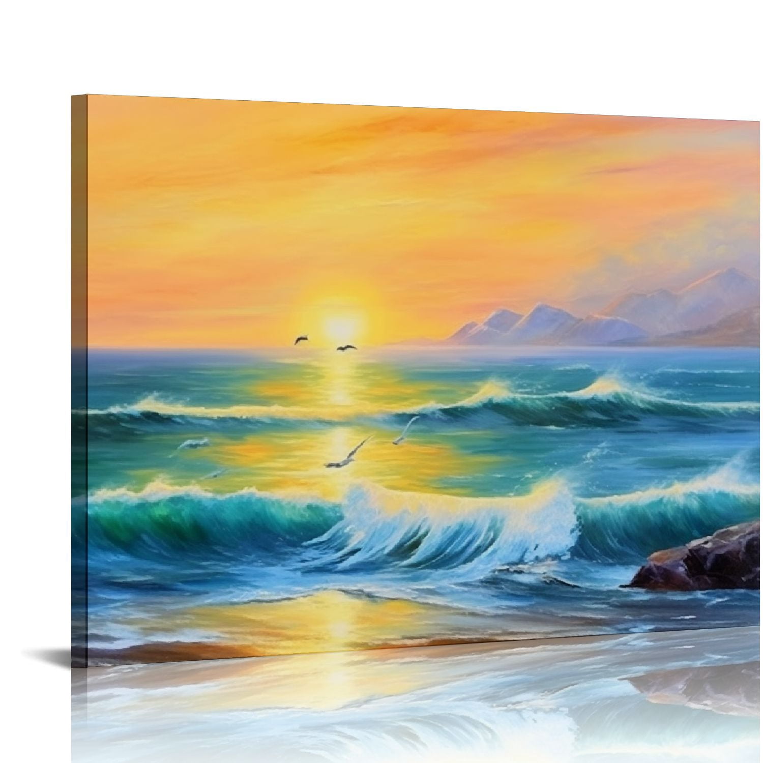 FLORID Sun Sea water Natural Scenery Painting on Canvas Stretched and ...