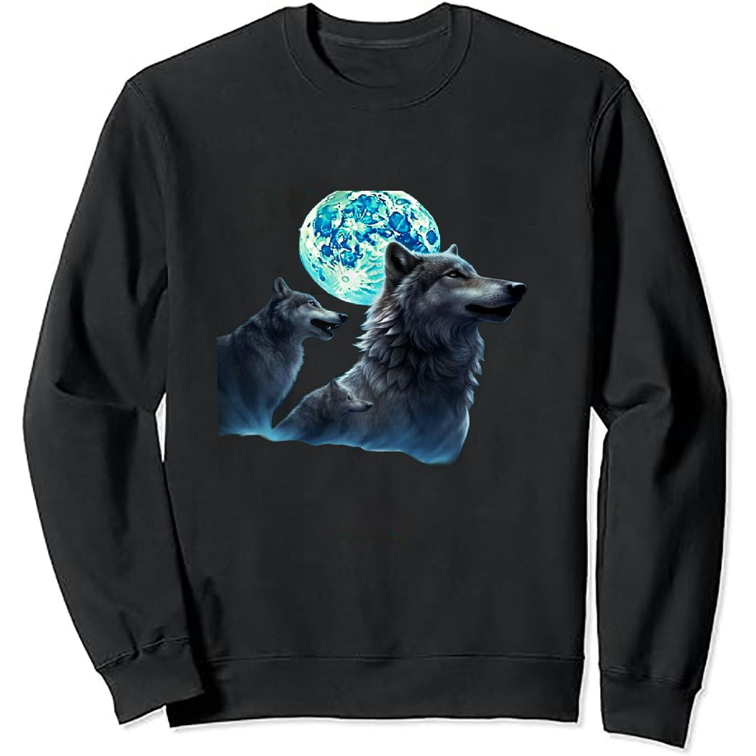 FLORID Three Wolves Howling and Moon, Wolf Sweatshirt - Walmart.com