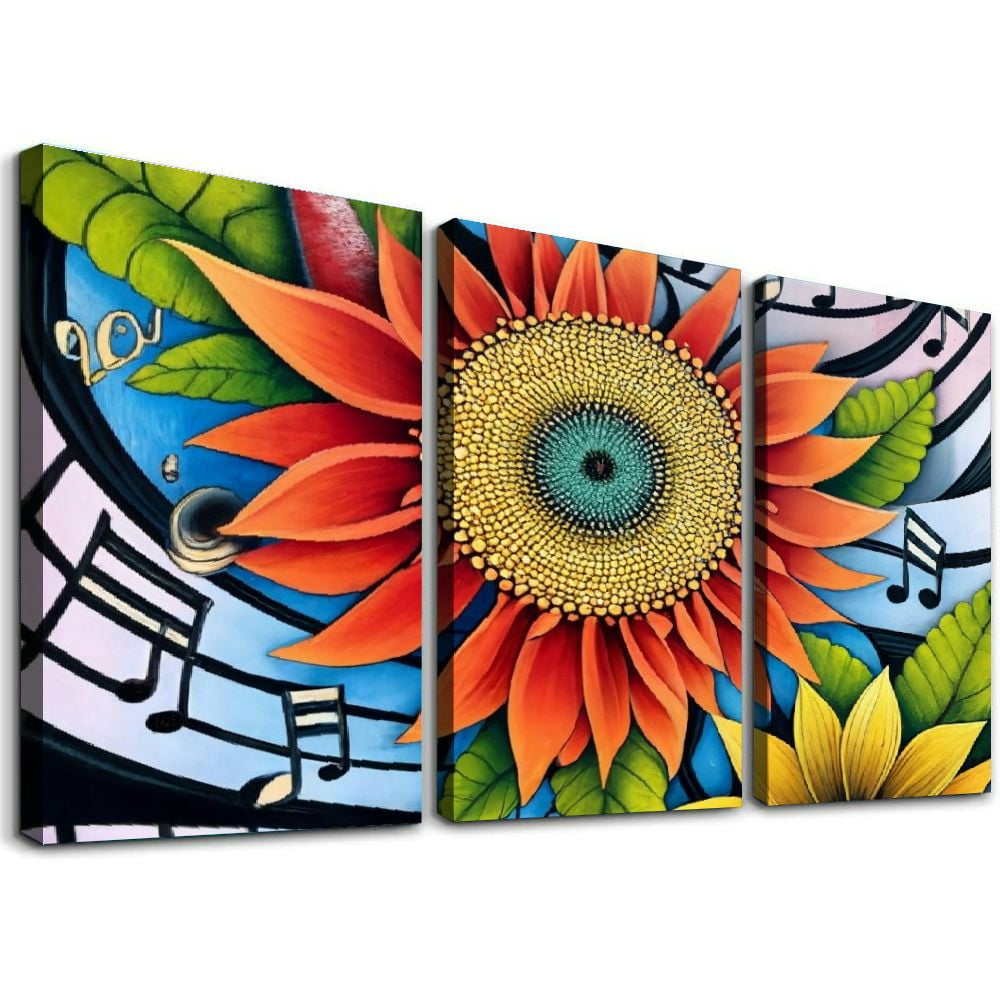 FLORID Vintage Music Notes with Red Flower Painting Flower Wall Decor ...