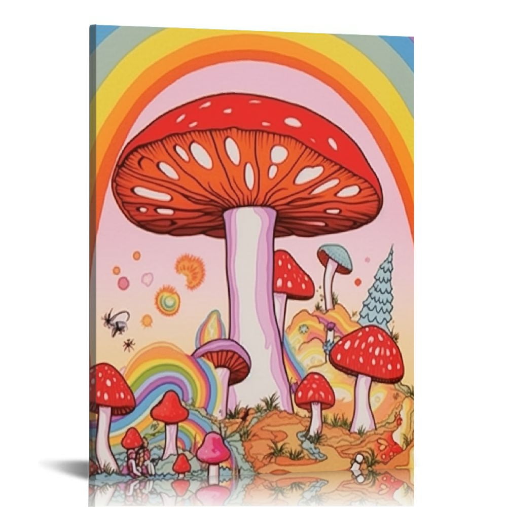 FLORID Vintage Rainbow Mushroom Canvas Wall Art Hippie Painting Wall ...