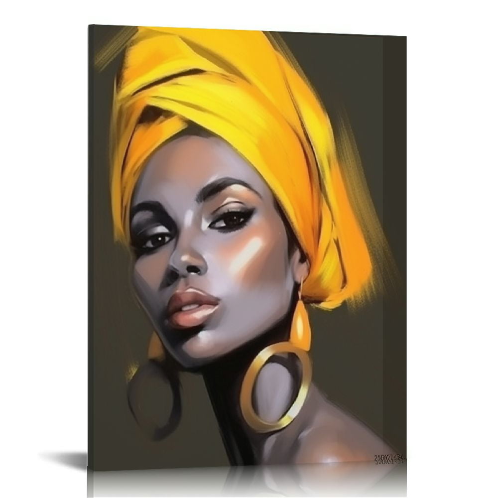 FLORID Wall Art Framed African American Women Canvas Wall Art Black Woman Yellow Hair Beauty ...