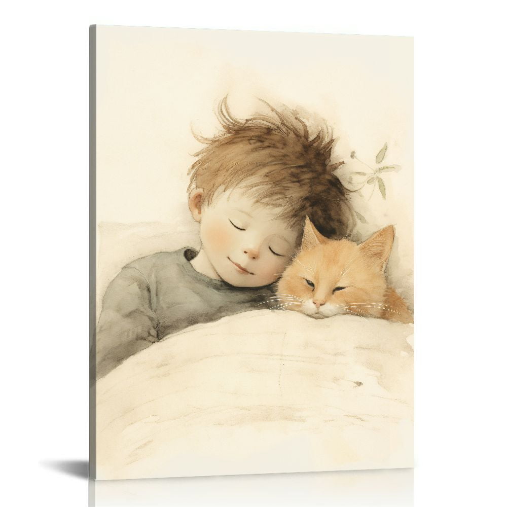 FLORID Wall Art Printed 16x20 in / 12x16 in Sleeping Boy Cat Wall Art ...