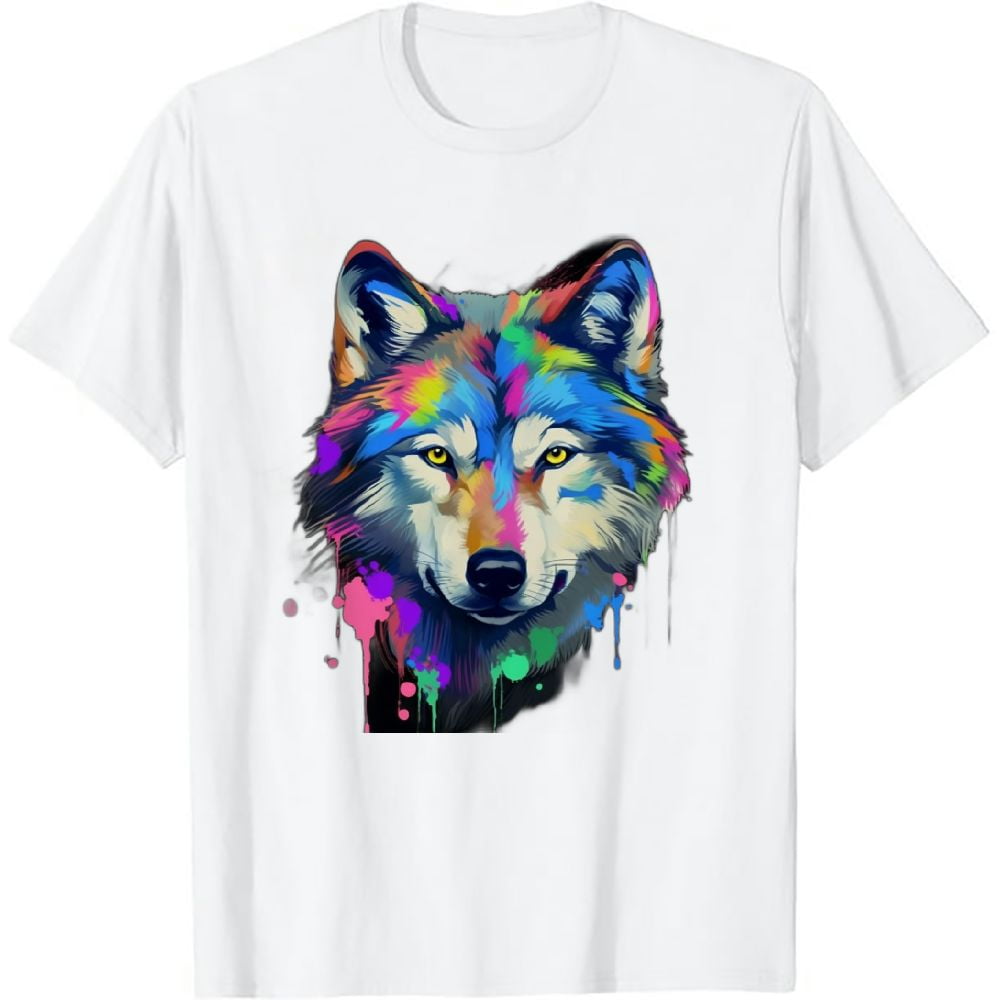 FLORID Wolf Splash Art Animal Face | Wolf Lover T-Shirt - Walmart.com