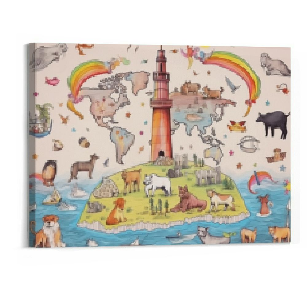 FLORID World Map Kids Canvas Painting 20x16in Wall Art 20x16in ...
