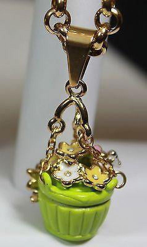 FLOWER BASKET CHARM STAINLESS IPG GOLD ROLO NECKLACE PENDANT MOM ...