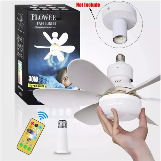 FLOWER FL407 Large Ceiling Fan E27 Socket Fan 30W with Dimmable LED ...