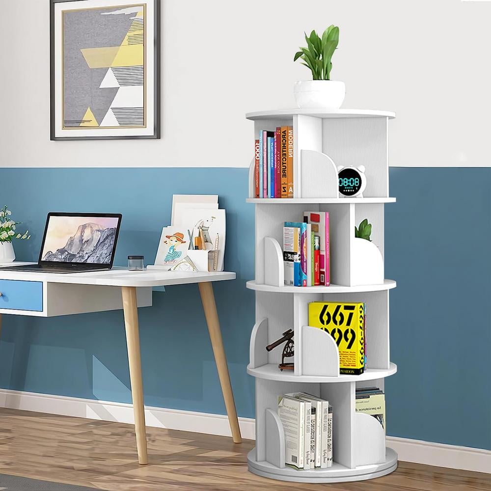 FLROHA 4 Tier Rotating Bookshelf, 360 ° Display Stackable Spinning ...