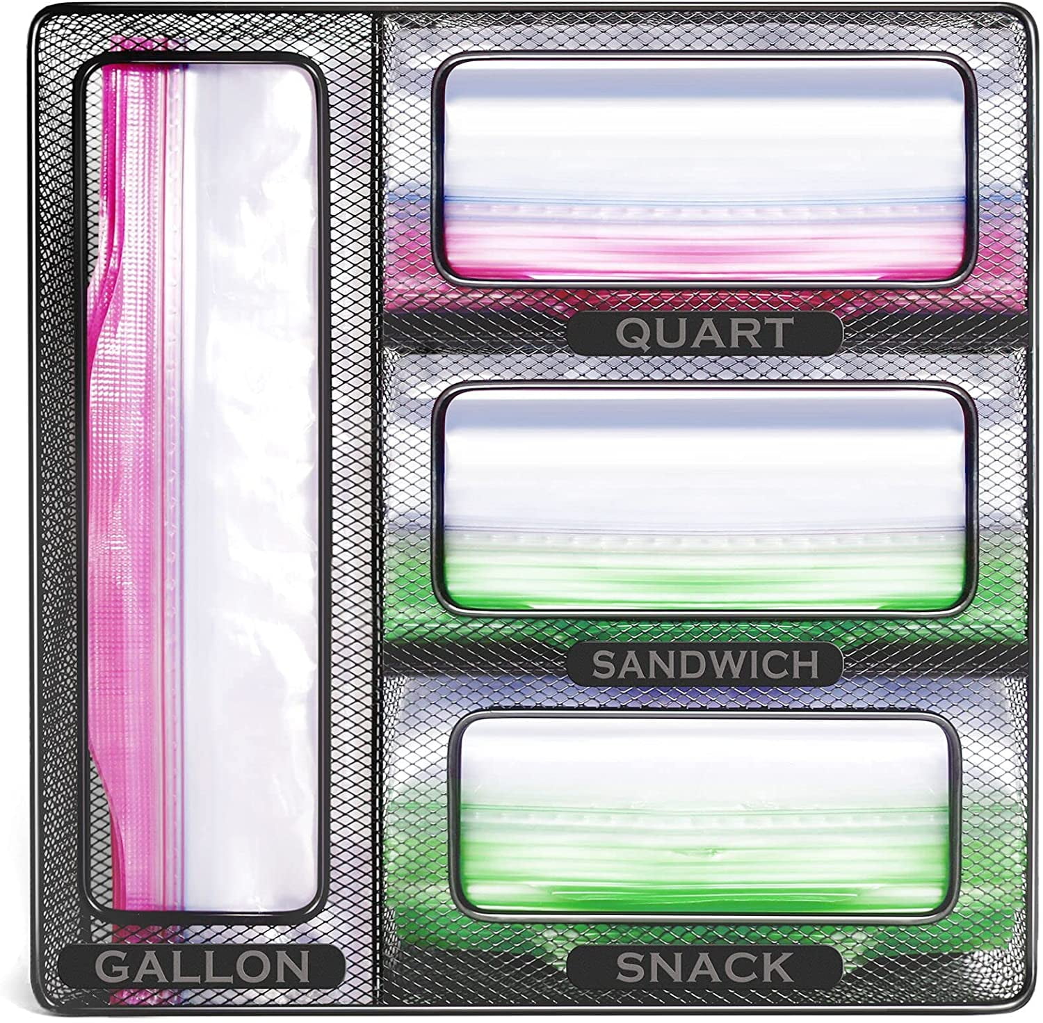 FLRUL Black Mesh Metal Kitchen Ziplock Bag Organizer, Compatible with ...