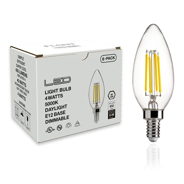 FLSNT 4W Daylight LED Chandelier Bulbs, E12 Base, 40W Equivalent, 6-Pack - Walmart.com