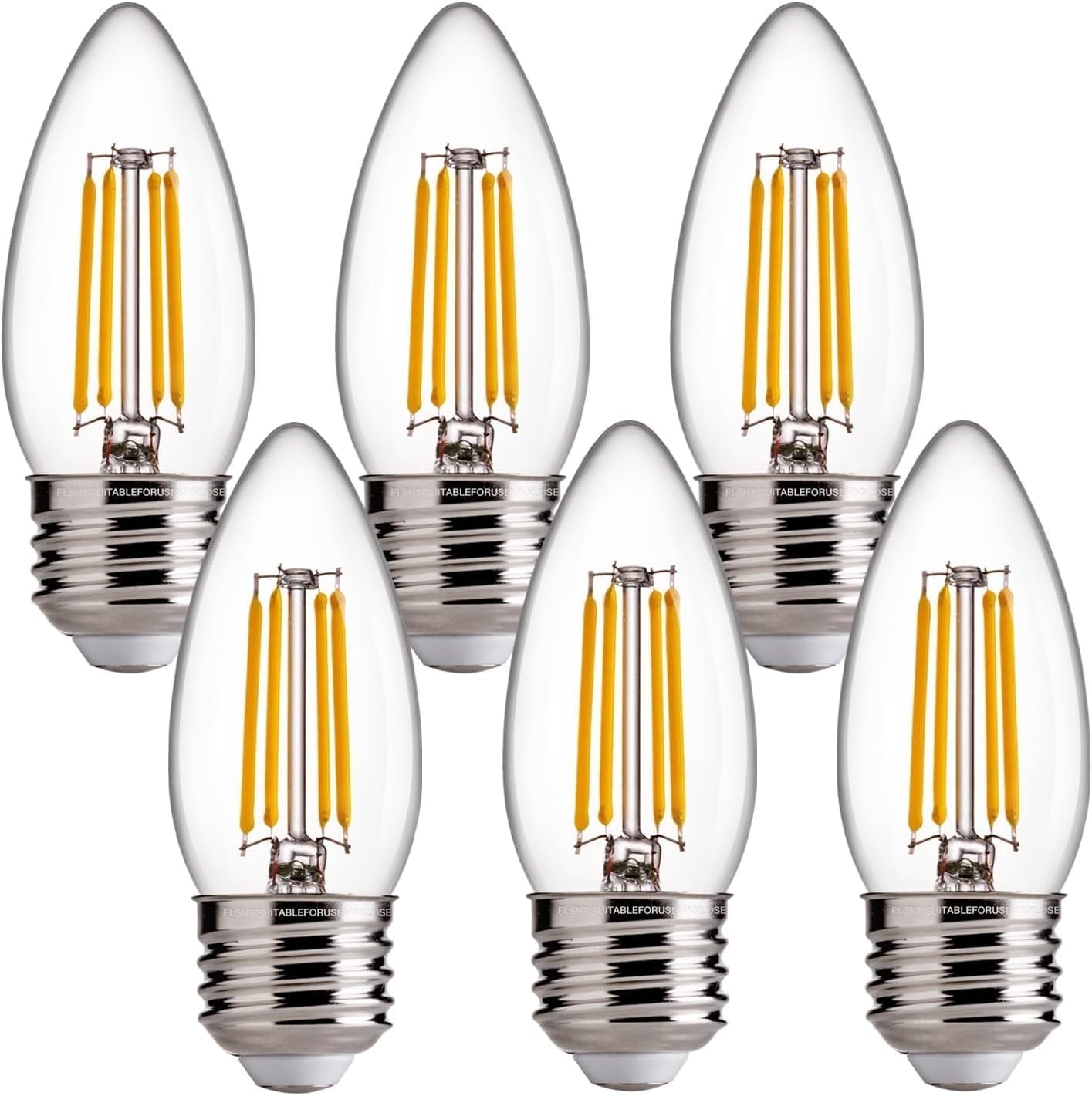 FLSNT Dimmable Candelabra Light Bulbs 60W Equivalent E26 Base, B11 LED Chandelier Candle, 2700K ...