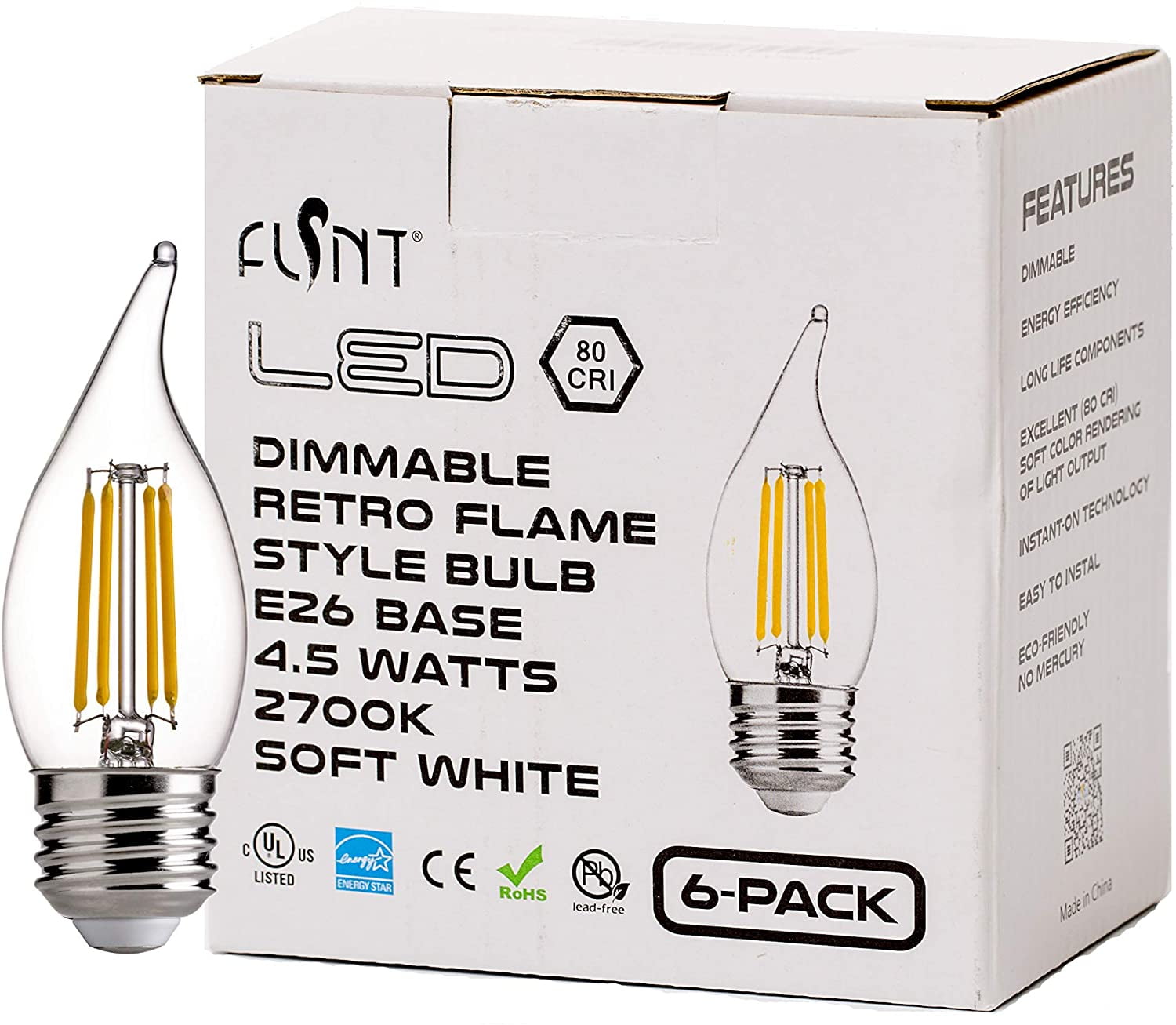 FLSNT LED Light Bulb, 4.5W (60W Eqv.) CA11 Candelabra Bulbs E26 Base ...