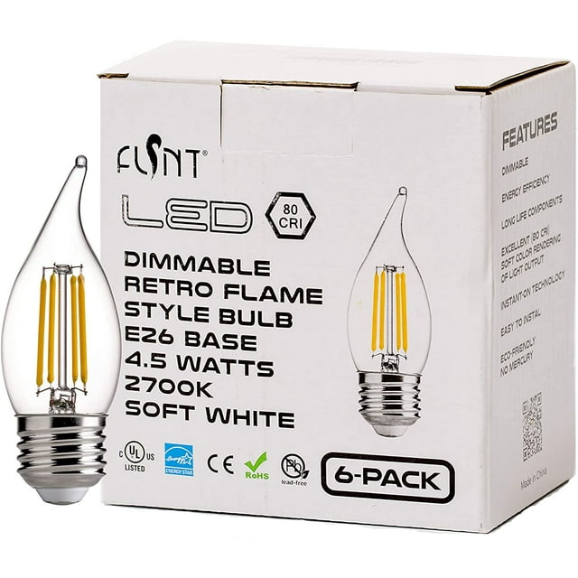 FLSNT LED Light Bulb, 4.5W (60W Eqv.) CA11 Candelabra Bulbs E26 Base ...